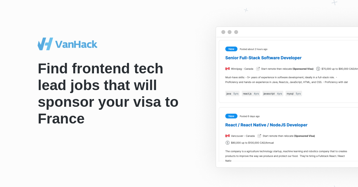 Frontend tech lead jobs in France - VanHack
